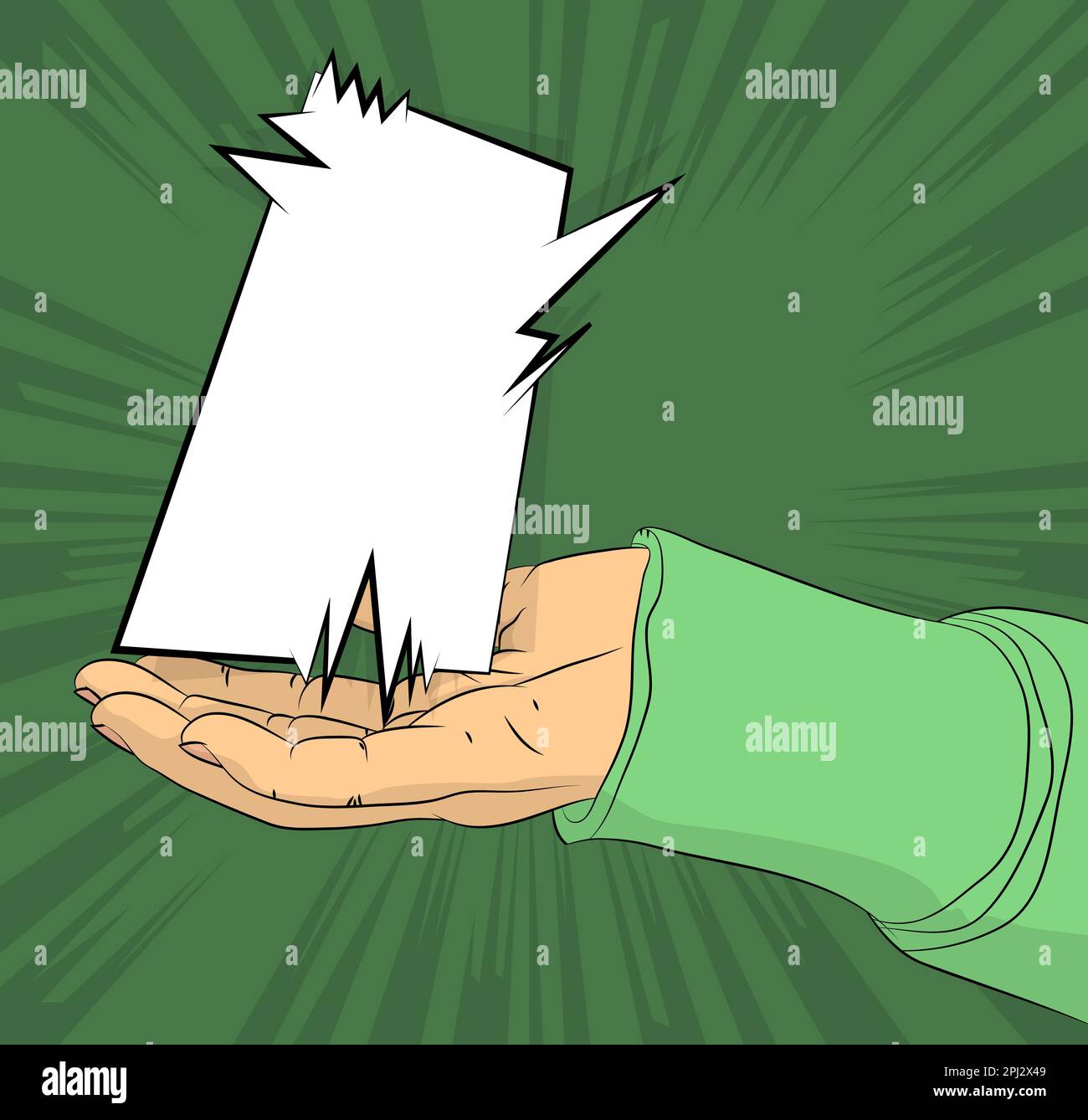 Comic Book Man's Hand Holding a blank speech bubble in his palm ...