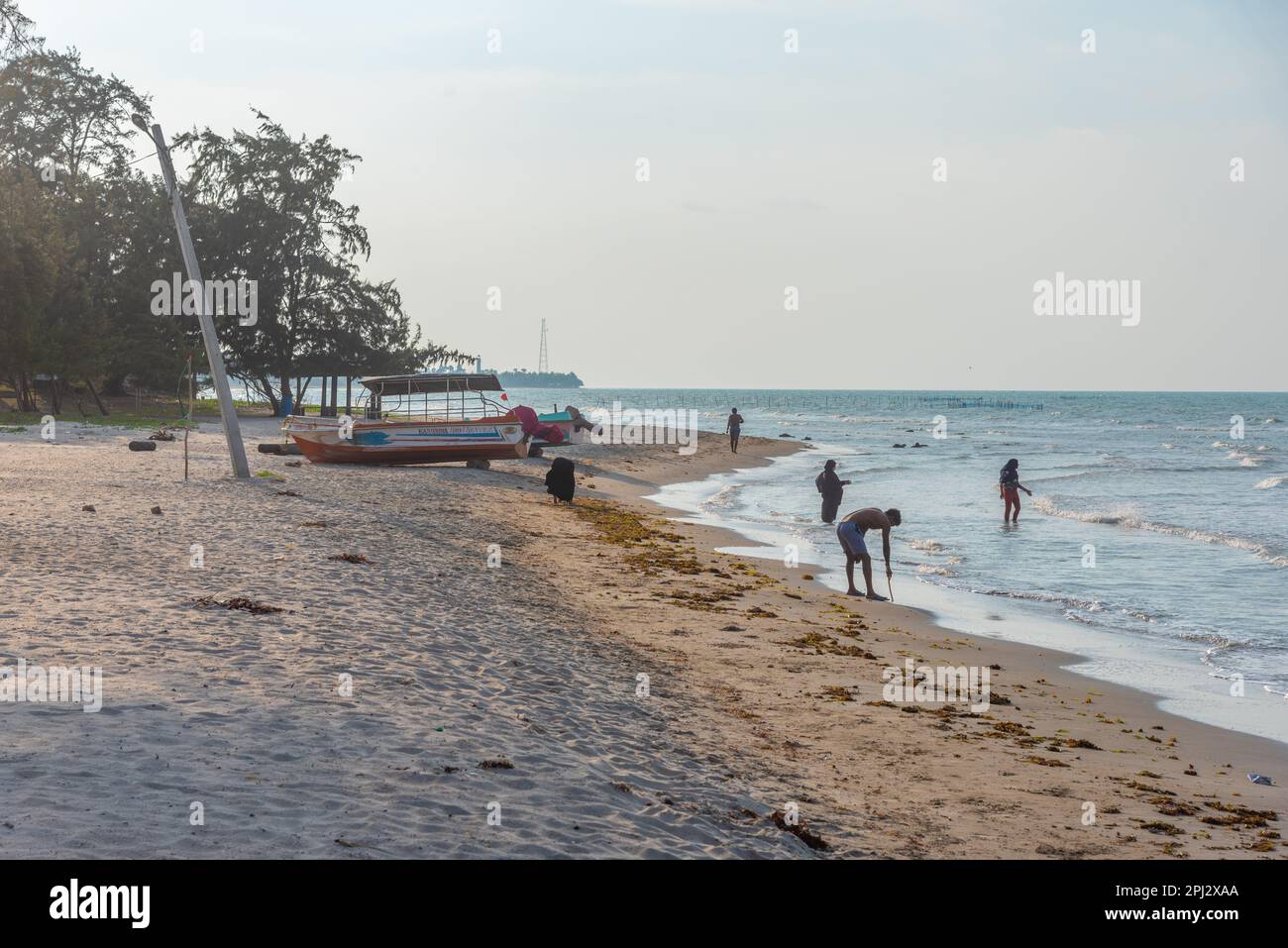Jaffna, Sri Lanka, February 7, 2022: Fishing boats at Casuarina beach near jaffna, Sri Lanka ...
