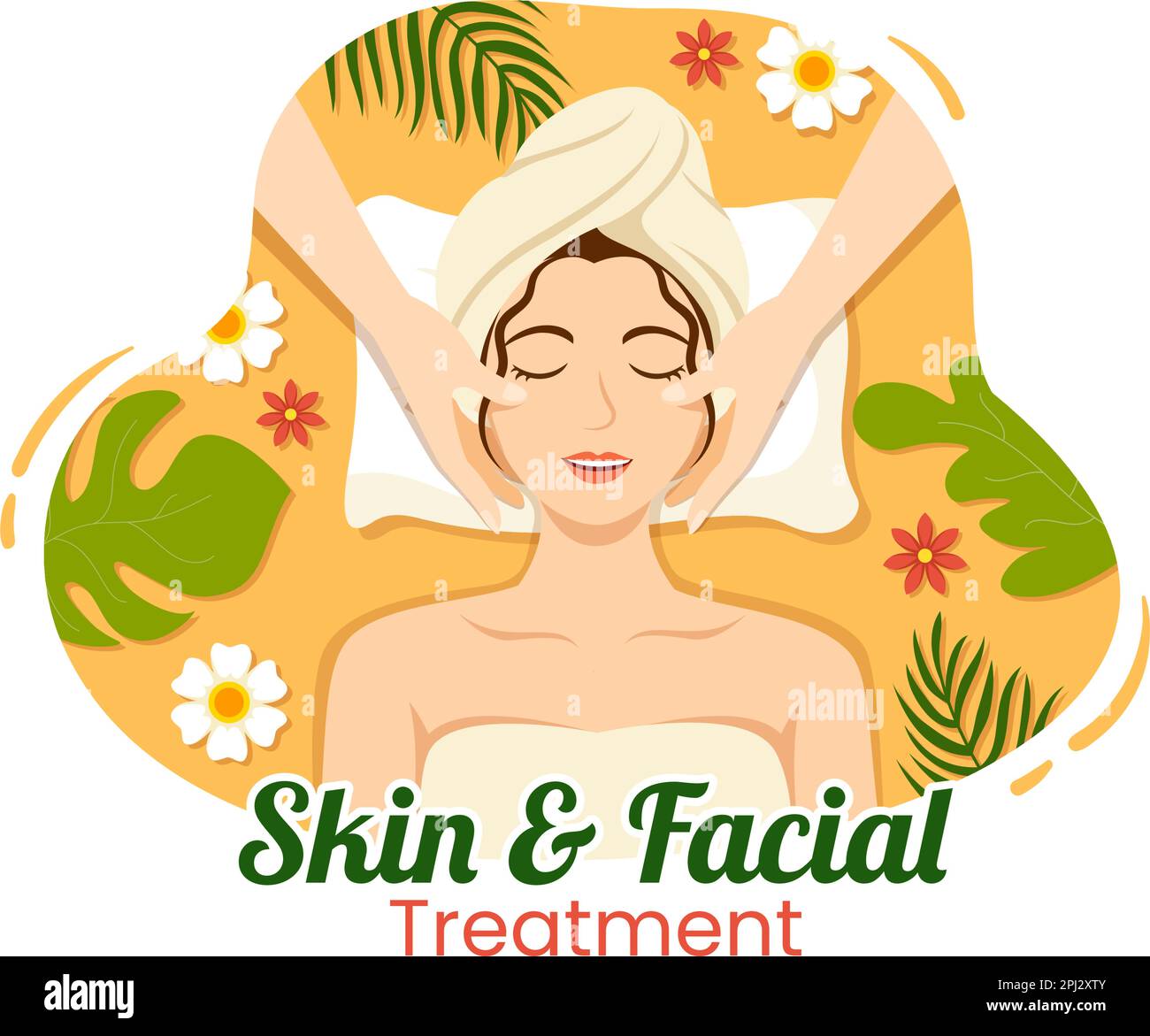 Facial and Skin Treatment Illustration with Women Skin Care, Anti Age Procedure, Massage or SPA ...