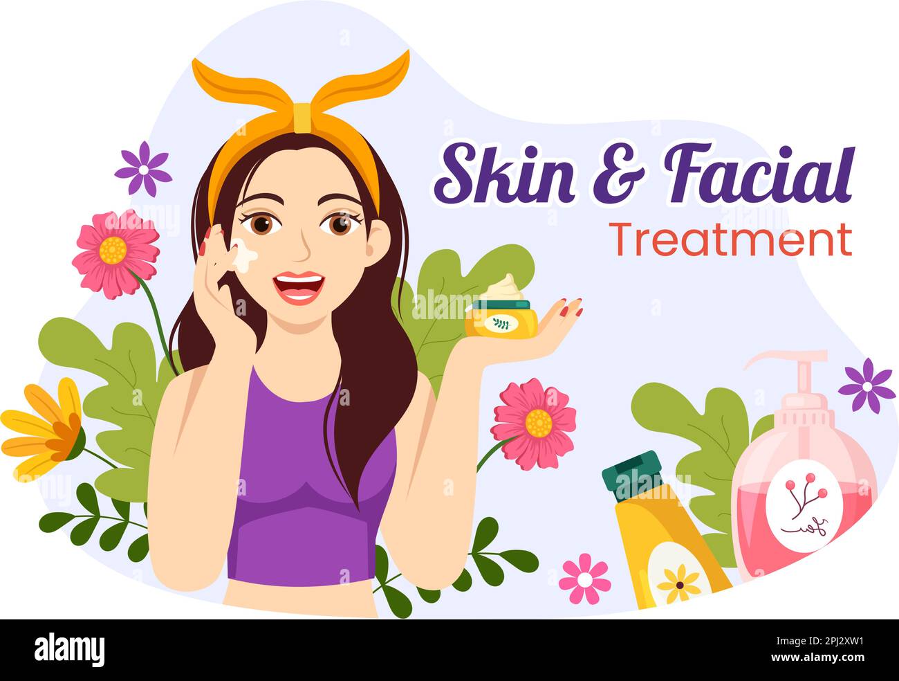 Facial and Skin Treatment Illustration with Women Skin Care, Anti Age ...
