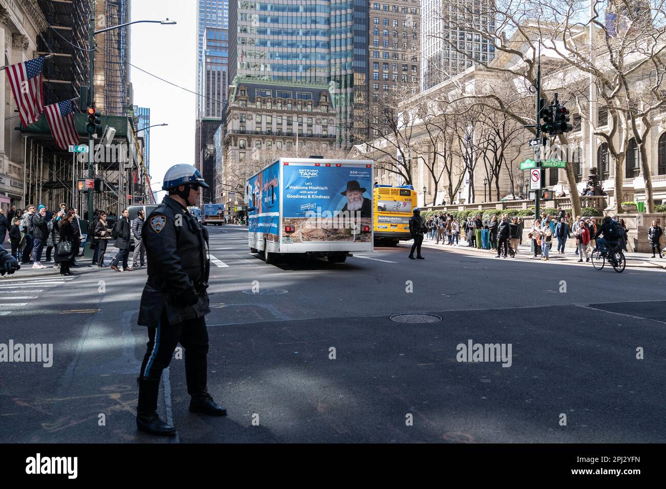 Mitzvah Tank Parade on 5th Avenue in New York on March 30, 2023 for ...