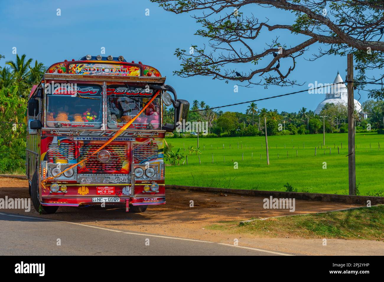 Tissamaharama, Sri Lanka, January 27, 2022: Traditional colorful bus at ...