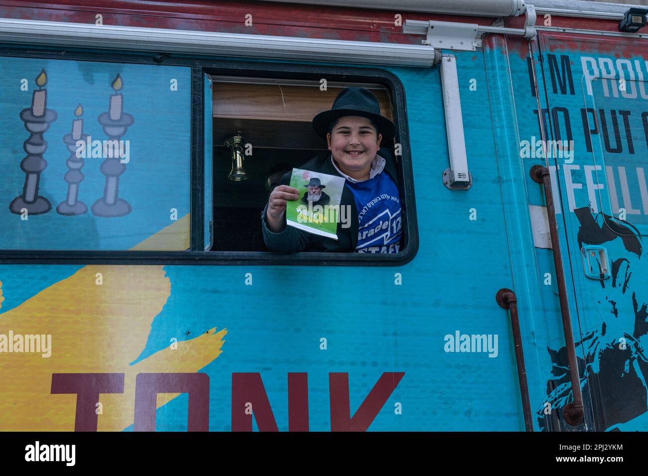 Mitzvah Tank Parade on 5th Avenue in New York on March 30, 2023 for ...
