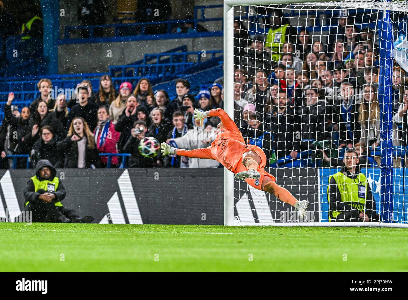 goalkeeper , a penalty during a female soccer game between Chelsea FC ...