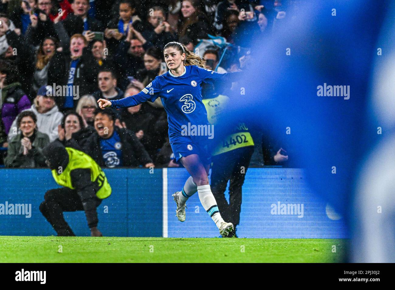 Maren Mjelde (18) of Chelsea scores 1-2 and Chelsea can celebrate ...