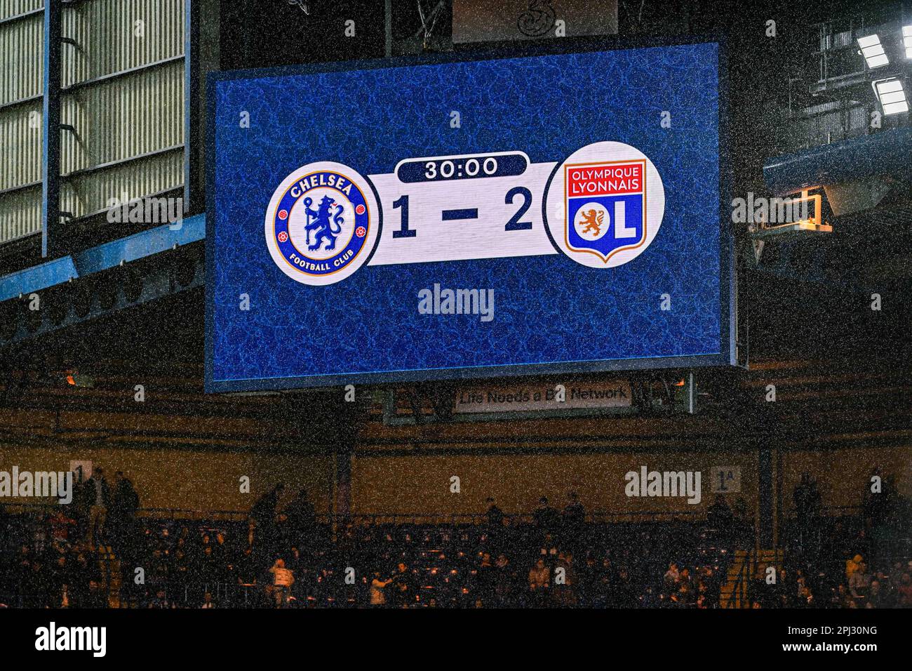 Scoreboard pictured during a female soccer game between Chelsea FC and ...