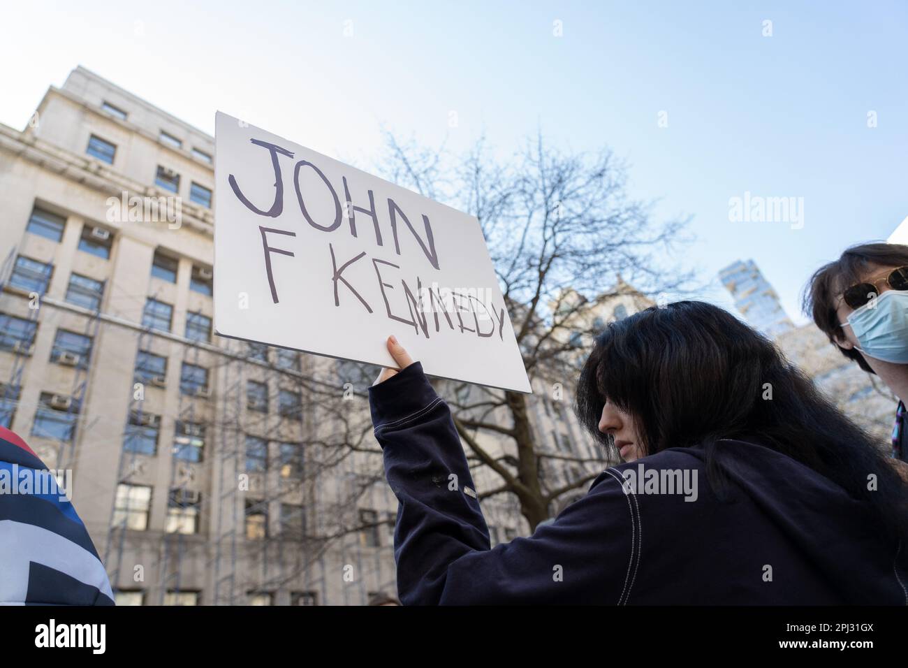 Protesters gather outside the Manhattan Criminal Court over the news of ...