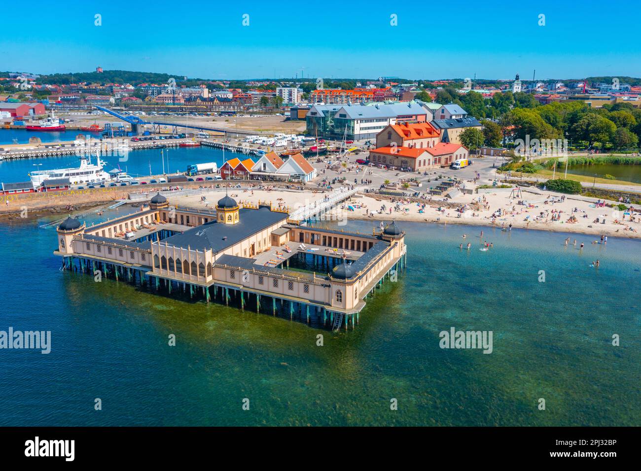 Varberg, Sweden, July 12, 2022: Aerial view of Swedish town Varberg ...