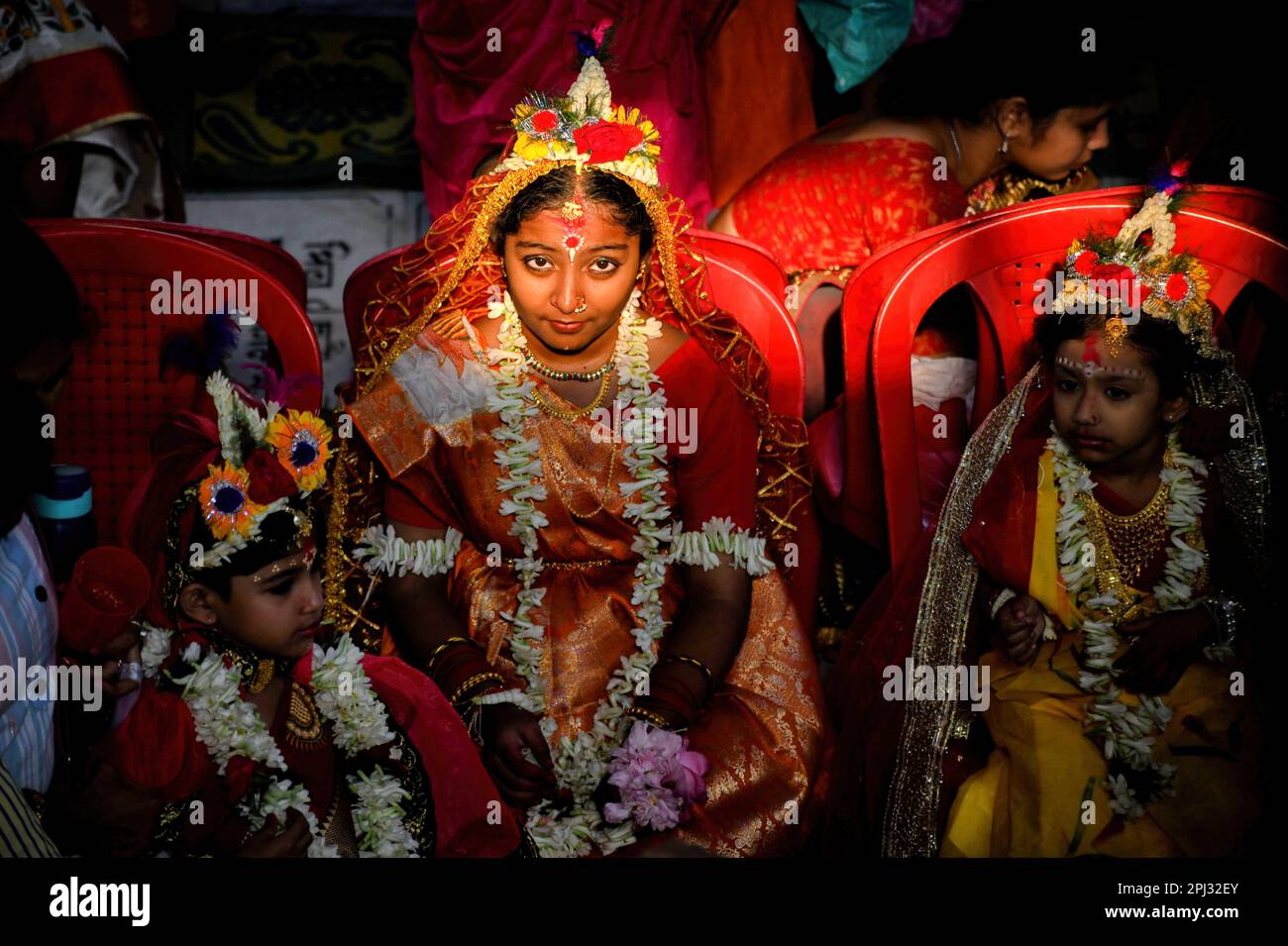 Young girls are seen participating in the Kumari Puja at the adyapith ...