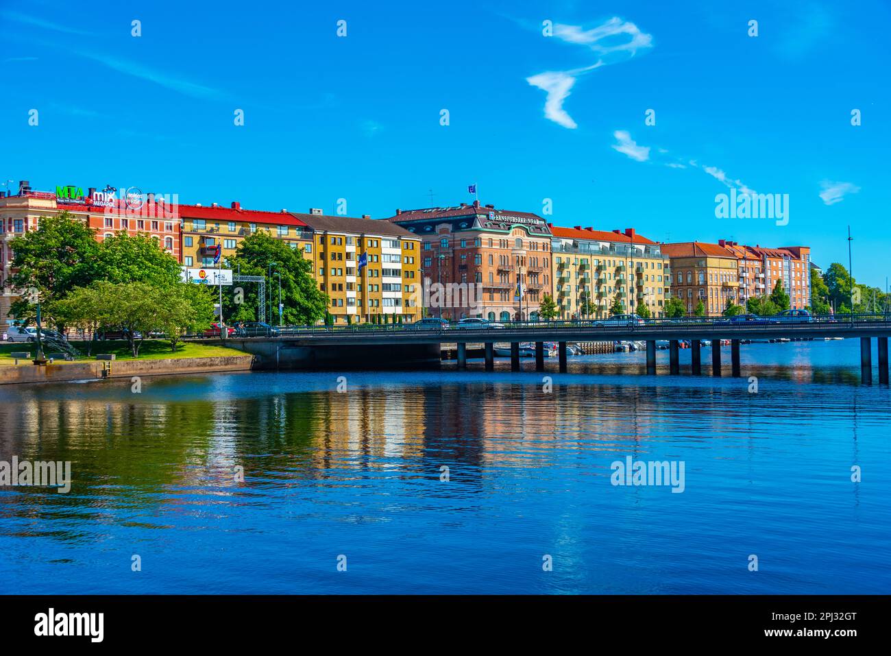 Halmstad, Sweden, July 12, 2022: Waterfront of Nissan river in Swedish ...