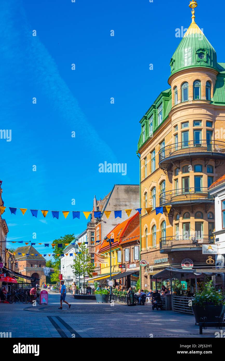 Halmstad, Sweden, July 12, 2022: Commercial street in Halmstad, Sweden ...