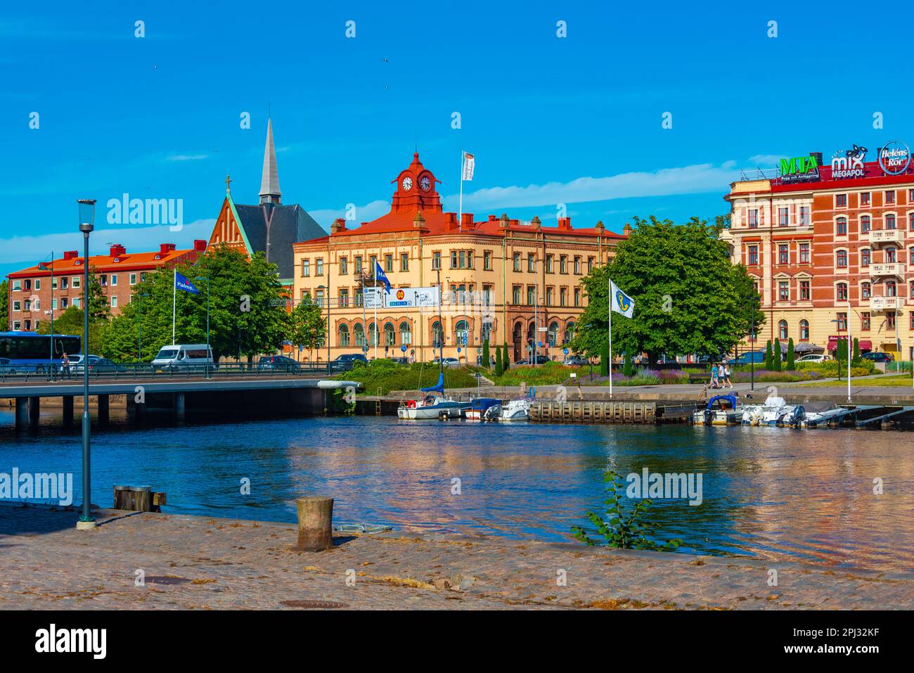 Halmstad, Sweden, July 12, 2022: Waterfront of Nissan river in Swedish ...