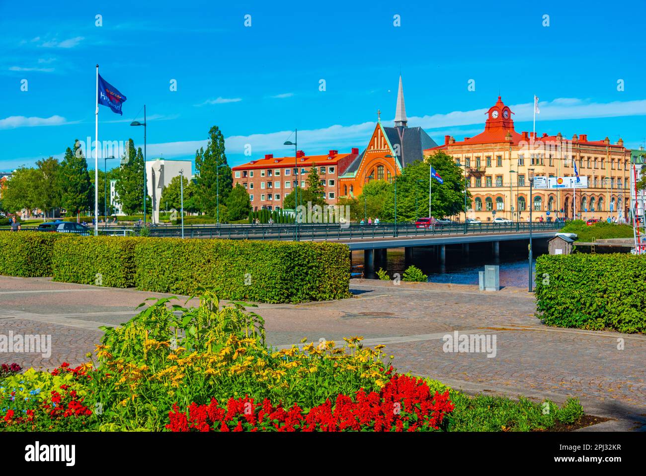 Halmstad, Sweden, July 12, 2022: Waterfront of Nissan river in Swedish ...