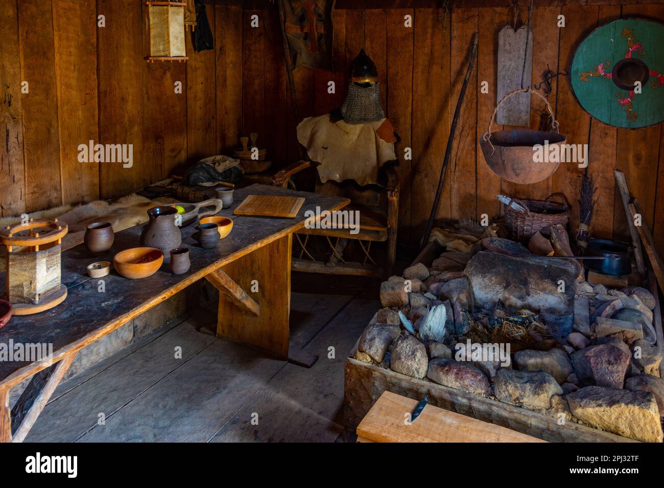 Foteviken, Sweden, July 13, 2022: Interior of wooden huts at Foteviken ...