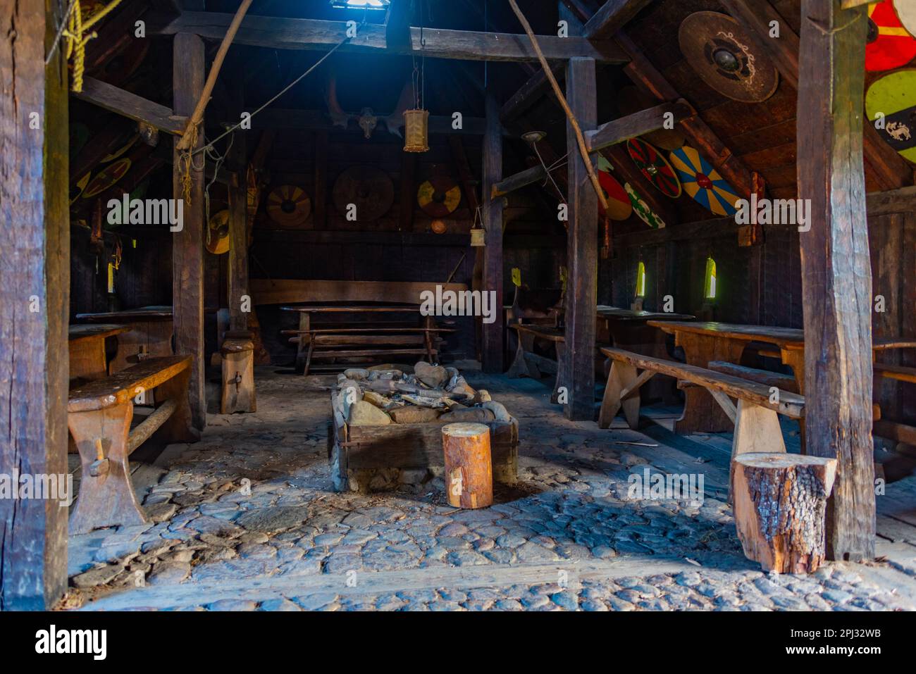 Foteviken, Sweden, July 13, 2022: Interior of wooden huts at Foteviken ...