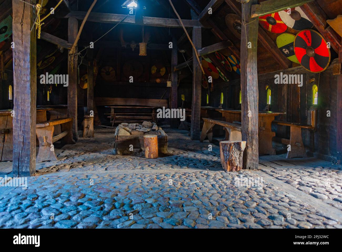Foteviken, Sweden, July 13, 2022: Interior of wooden huts at Foteviken ...