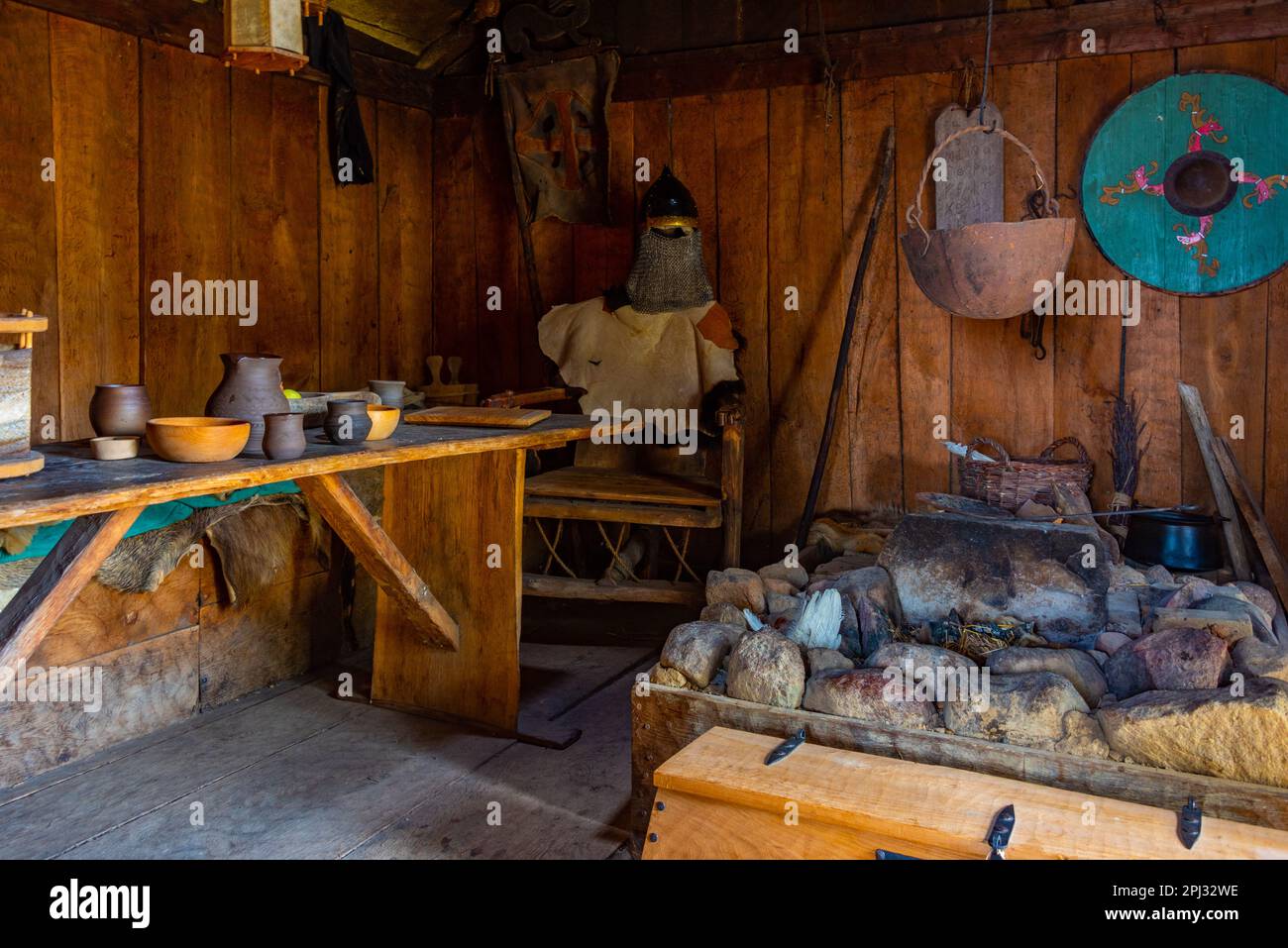 Foteviken, Sweden, July 13, 2022: Interior of wooden huts at Foteviken ...