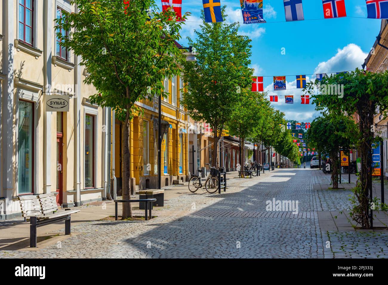Karlshamn, Sweden, July 14, 2022: Commercial street in Karlshamn ...