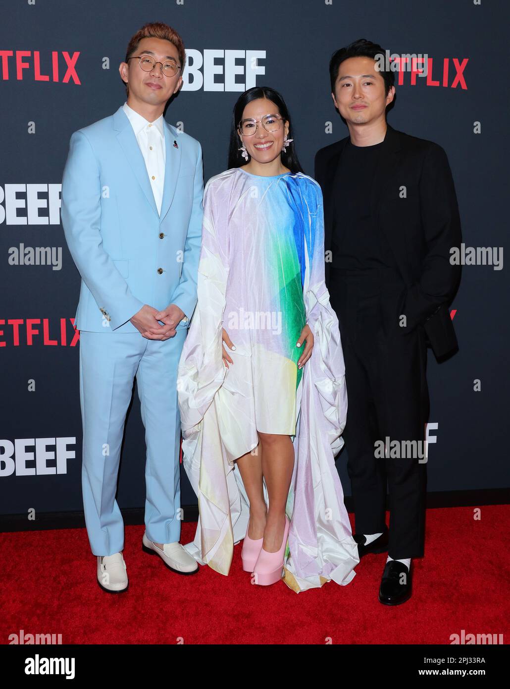 Hollywood, USA. 30th Mar, 2023. Lee Sun Jin, Ali Wong, Steven Yeun arrives at The Los Angeles ...