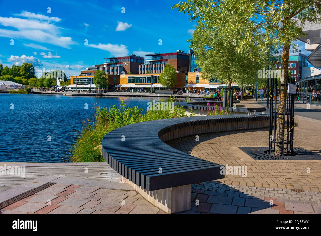 Jönköping, Sweden, July 16, 2022: Lakeside promenade in Swedish town ...