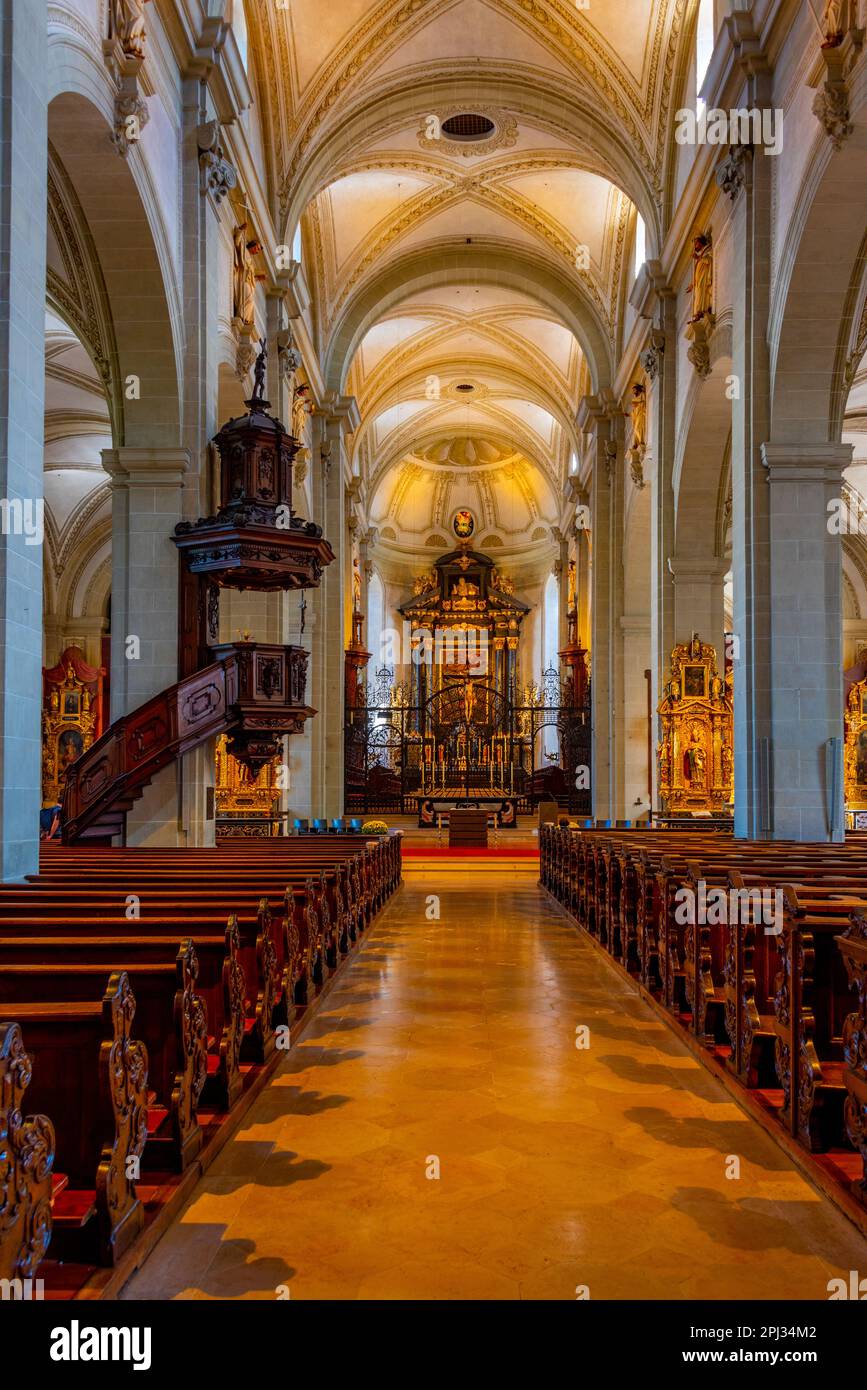 Luzern, Switzerland, September 20, 2022: Interior of Saint Leodegar ...