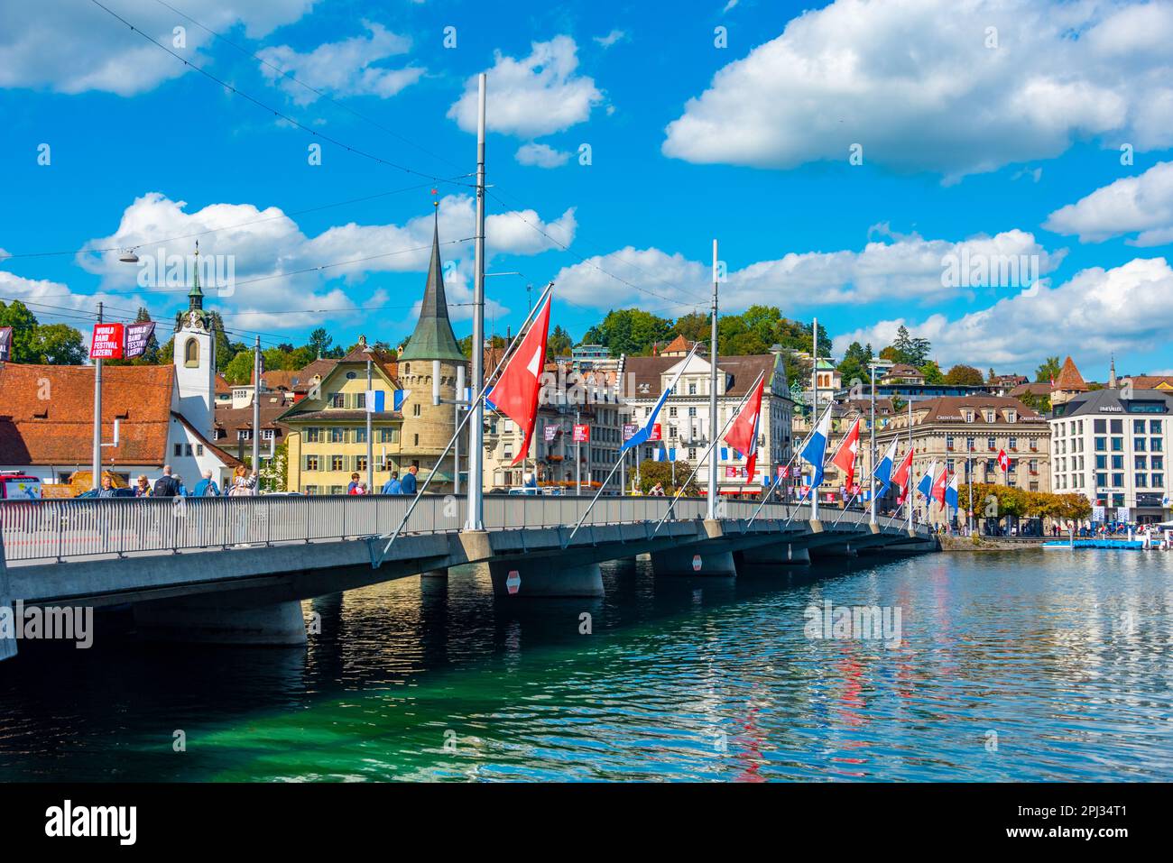 Luzern, Switzerland, September 20, 2022: Seebruecke over lake Lucerne ...