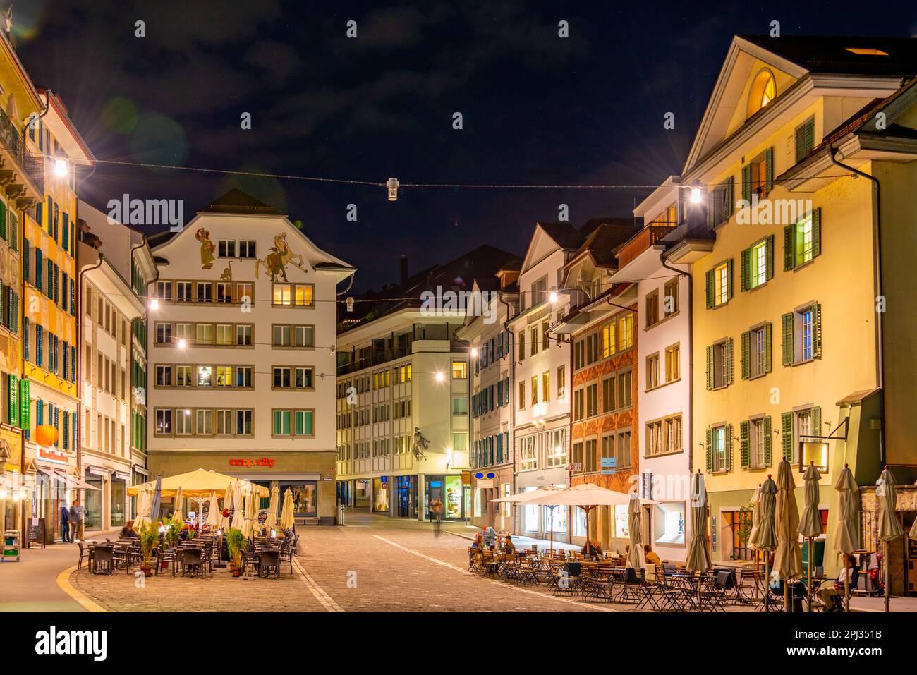 Luzern, Switzerland, September 20, 2022: Night view of a historical ...