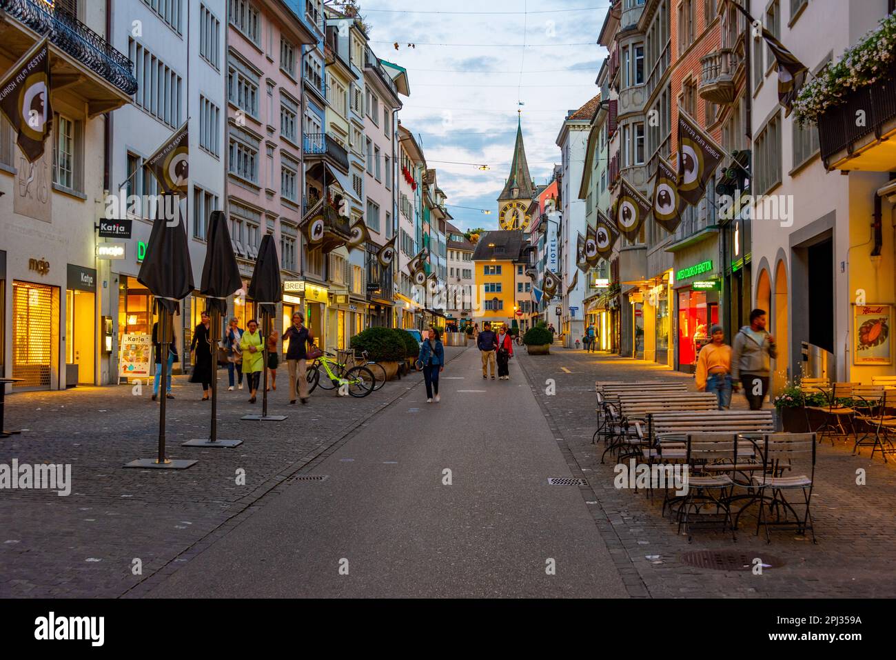 Zuerich, Switzerland, September 21, 2022: Sunset view of Rennweg street ...