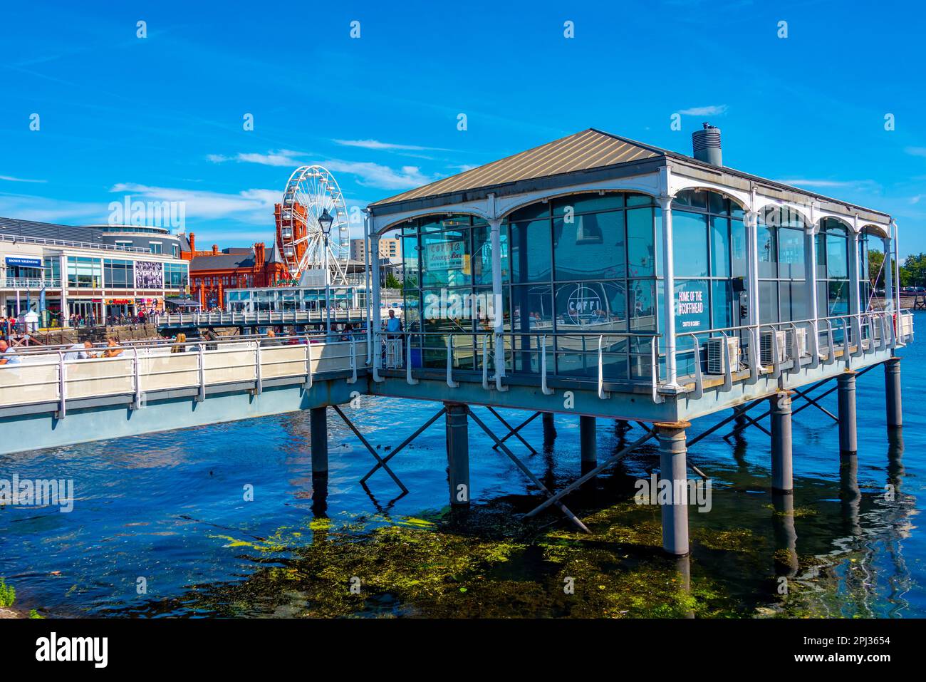Cardiff, Wales, September 17, 2022: Coffee house at a pier at Cardiff ...