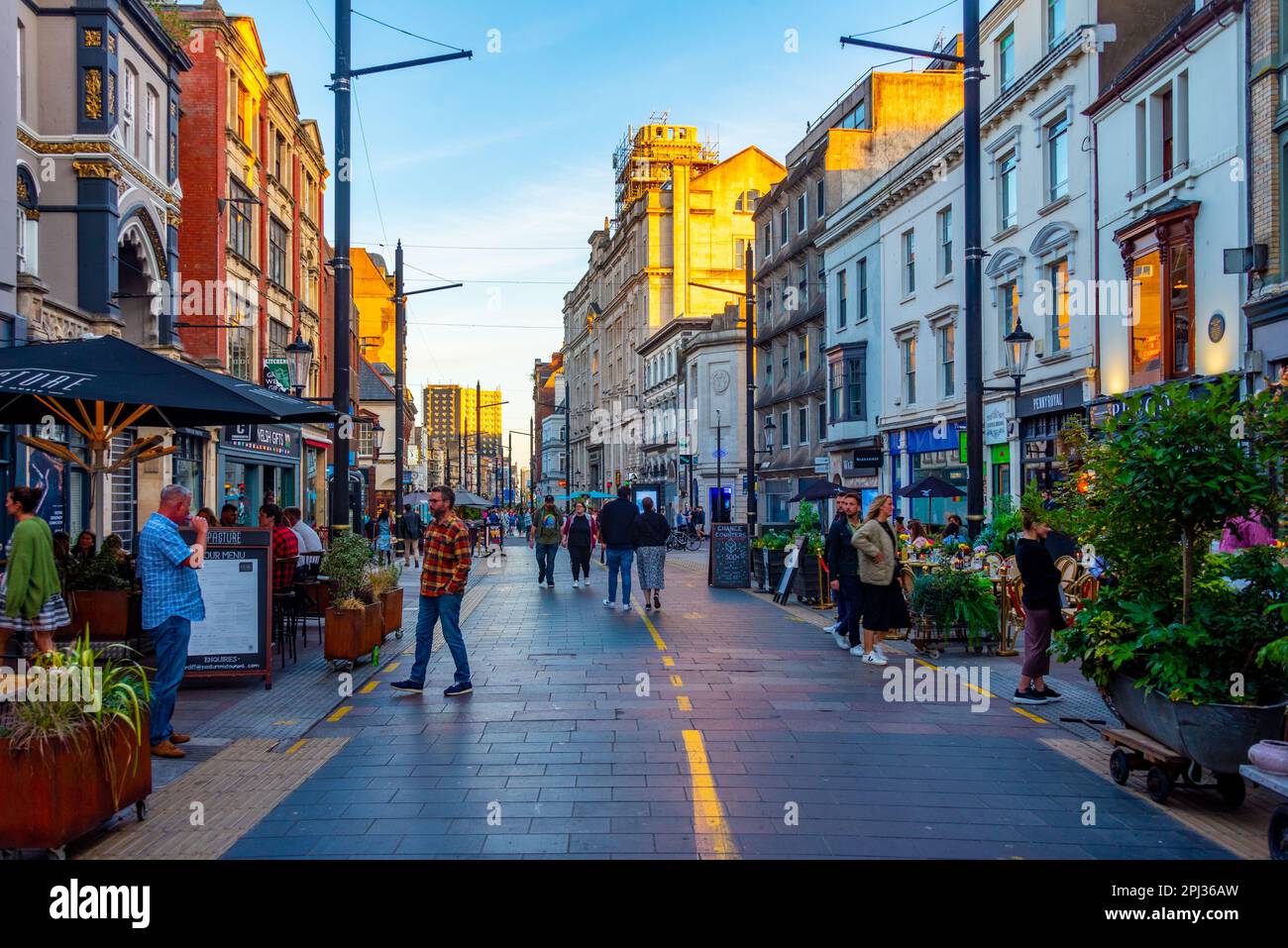 Cardiff, Wales, September 17, 2022: Sunset view of High street at Welsh ...