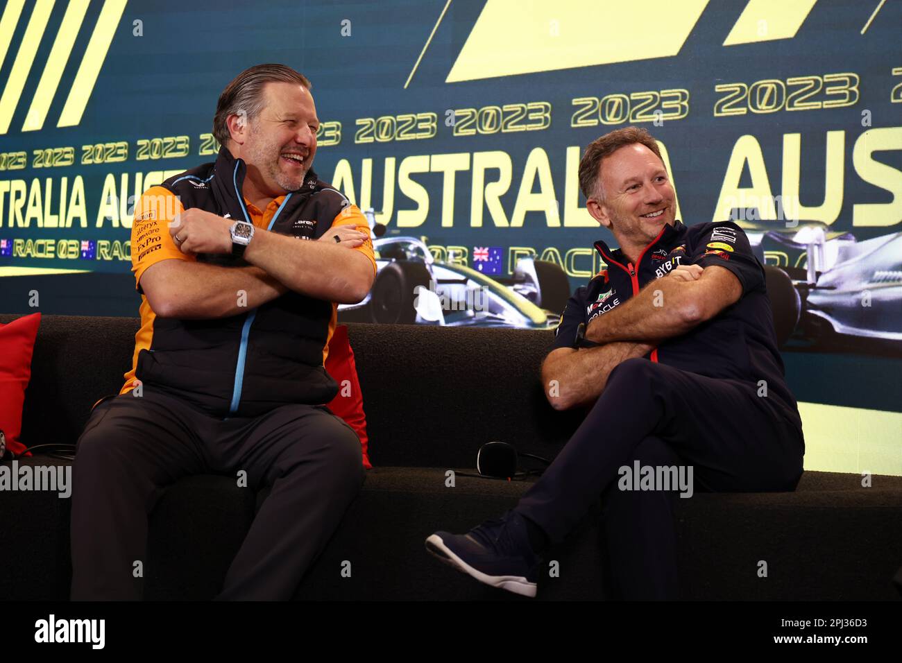 Melbourne, Australia. 31st Mar, 2023. (L to R): Zak Brown (USA) McLaren ...