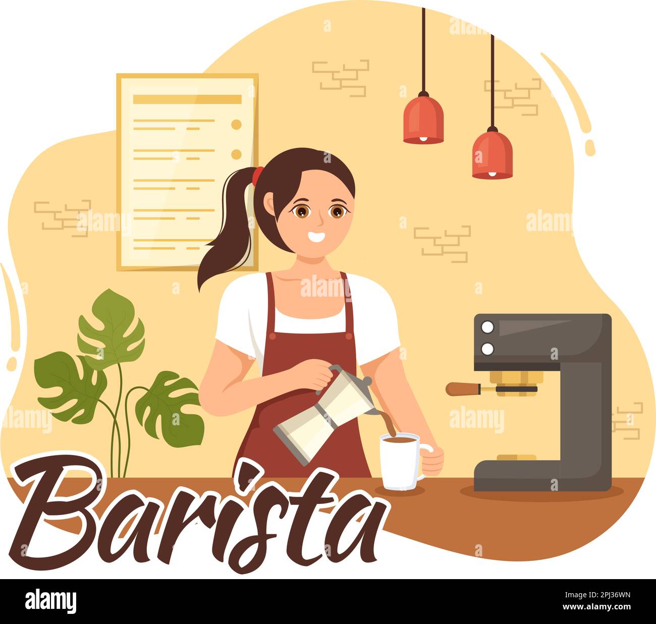 Barista Illustration With Wearing Standing Apron Making Coffee for ...