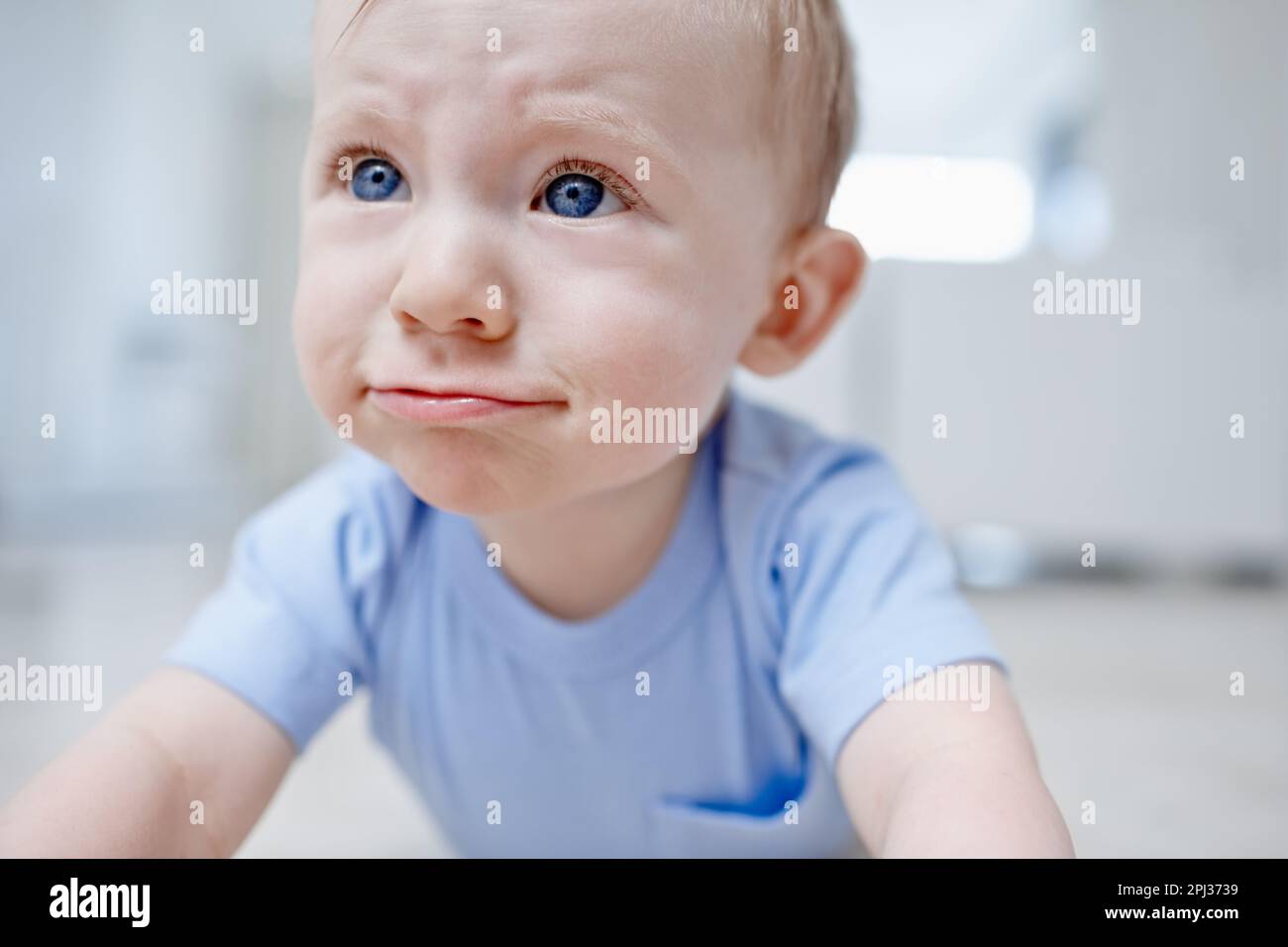 Expressing his feelings about going to bed. Closeup of a baby boy ...