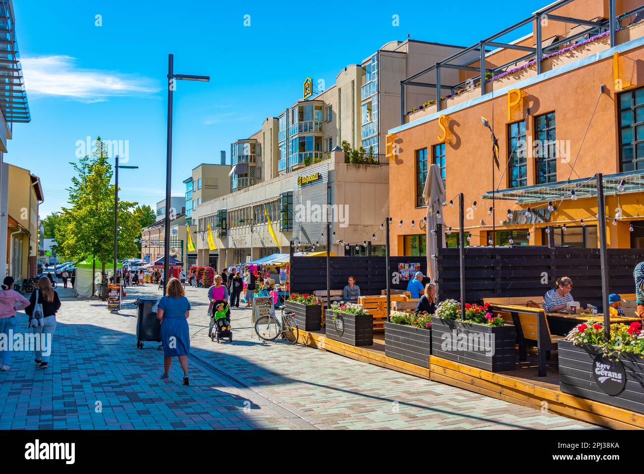 Jakobstad, Finland, July 23, 2022: View of a commercial street in ...