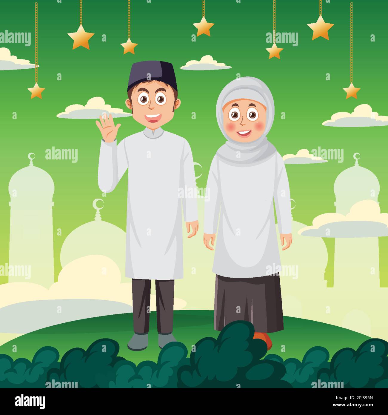 Muslim couple cartoon character illustration Stock Vector Image & Art ...