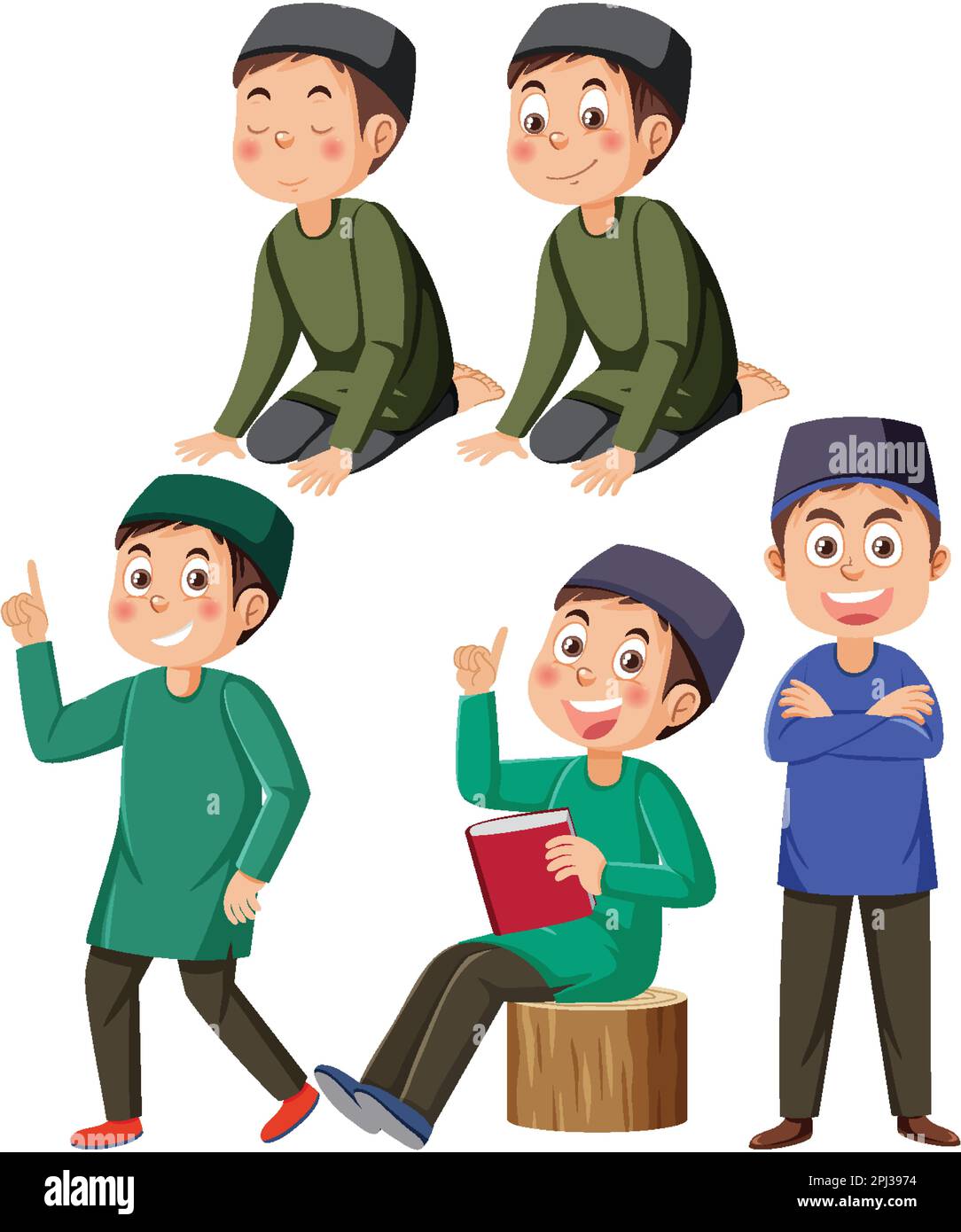 Diverse Muslim Cartoon Characters Set illustration Stock Vector Image ...