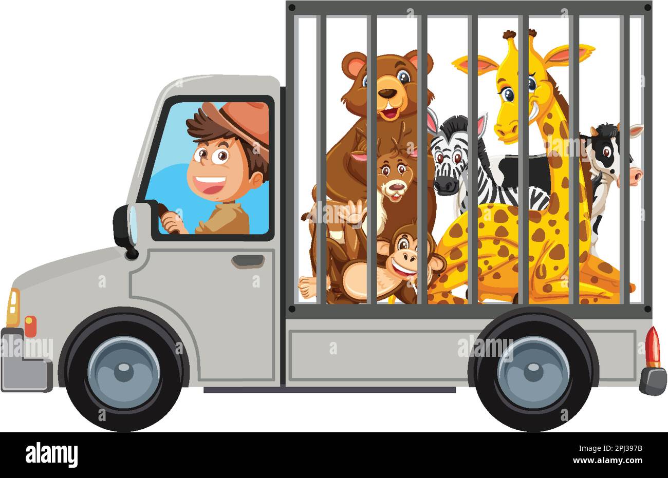Man driving animal to the zoo isolated illustration Stock Vector Image ...