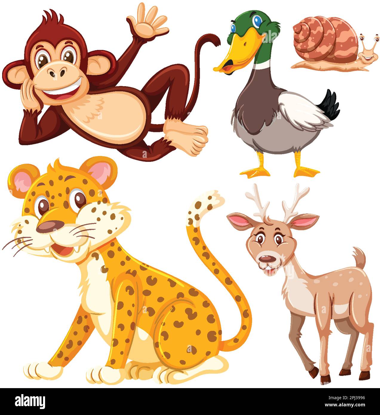 Set of cute wildlife cartoon character illustration Stock Vector Image ...