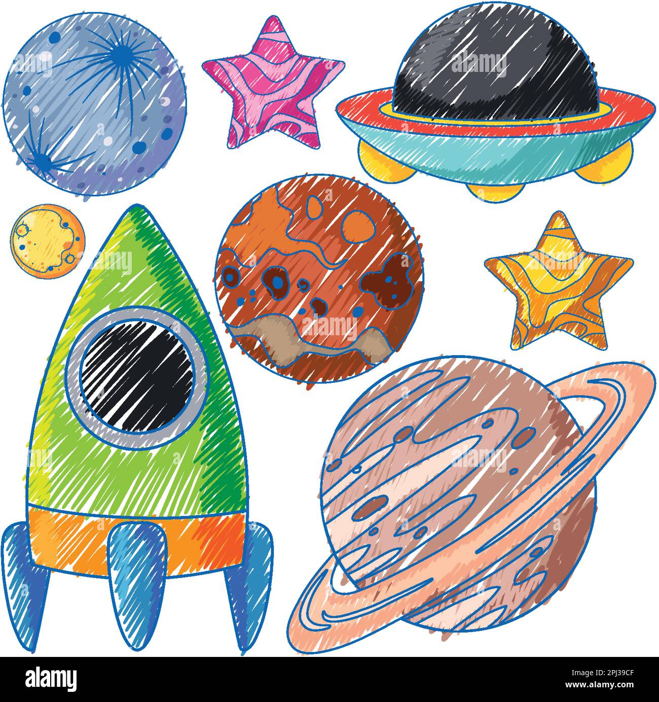 Planets in Pencil Colour Sketch Simple Style illustration Stock Vector ...