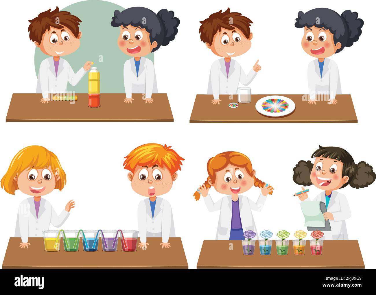 Students with colour science experiments illustration Stock Vector ...
