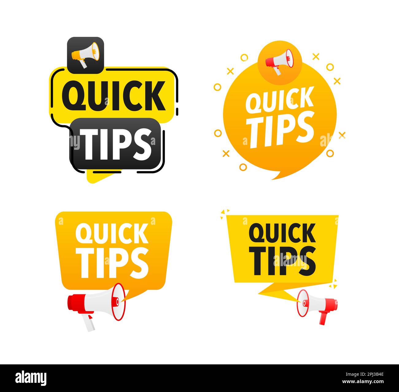 Megaphone label set with text quick tips. Quick tips announcement ...