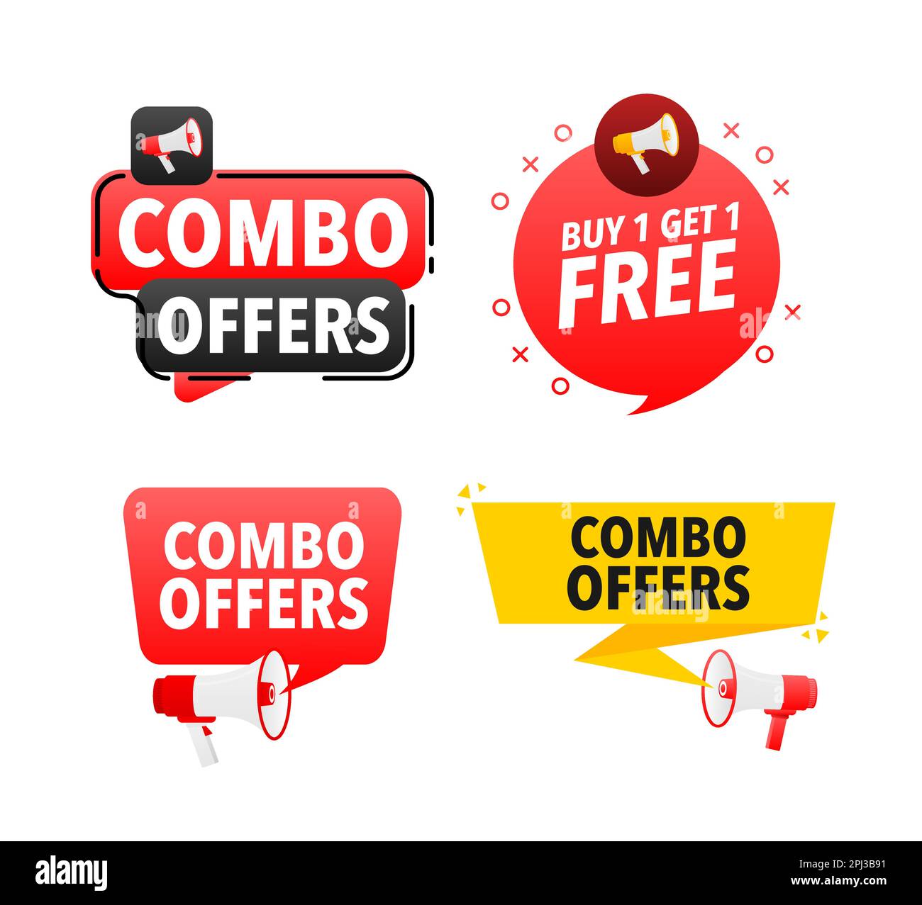 Megaphone label set with text Combo offers. Combo offers announcement ... Megaphone label set with text Combo offers. Combo offers announcement ...