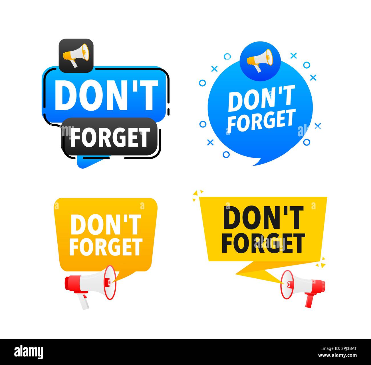Megaphone label set with text dont forget. Dont forget announcement ...