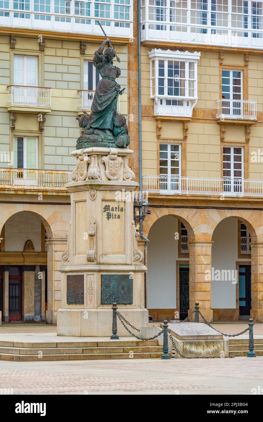 A Coruna, Spain, June 11, 2022: Maria Pita statue in A Coruna, Spain ...