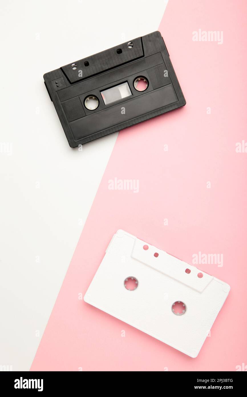 Old cassettes on a colorful background. Music day, top view Stock Photo ...
