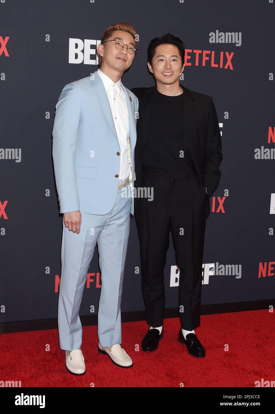 Lee Sung Jin and Steven Yeun arriving to Netflix’s “BEEF” Los Angeles Premiere held at the Tudum ...