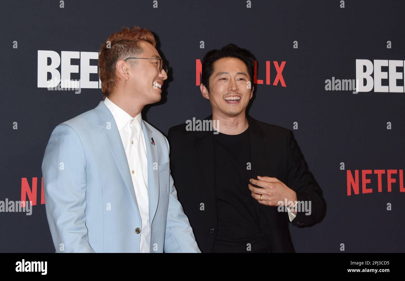 Lee Sung Jin and Steven Yeun arriving to Netflix’s “BEEF” Los Angeles ...