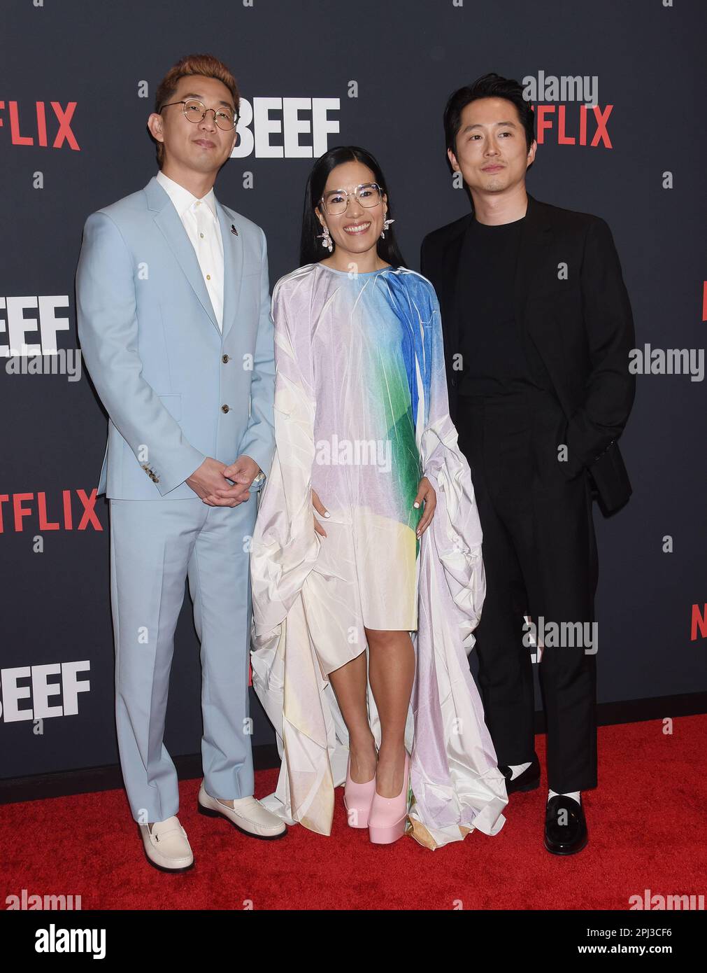 Lee Sung Jin, Ali Wong and Steven Yeun arriving to Netflix’s “BEEF” Los Angeles Premiere held at ...