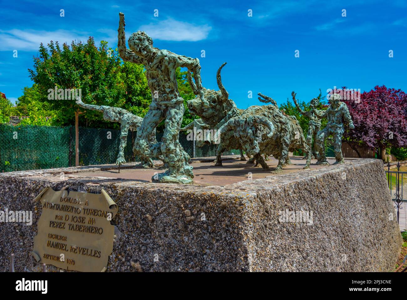 Turegano, Spain, June 7, 2022: Encierro statue depicting people running ...