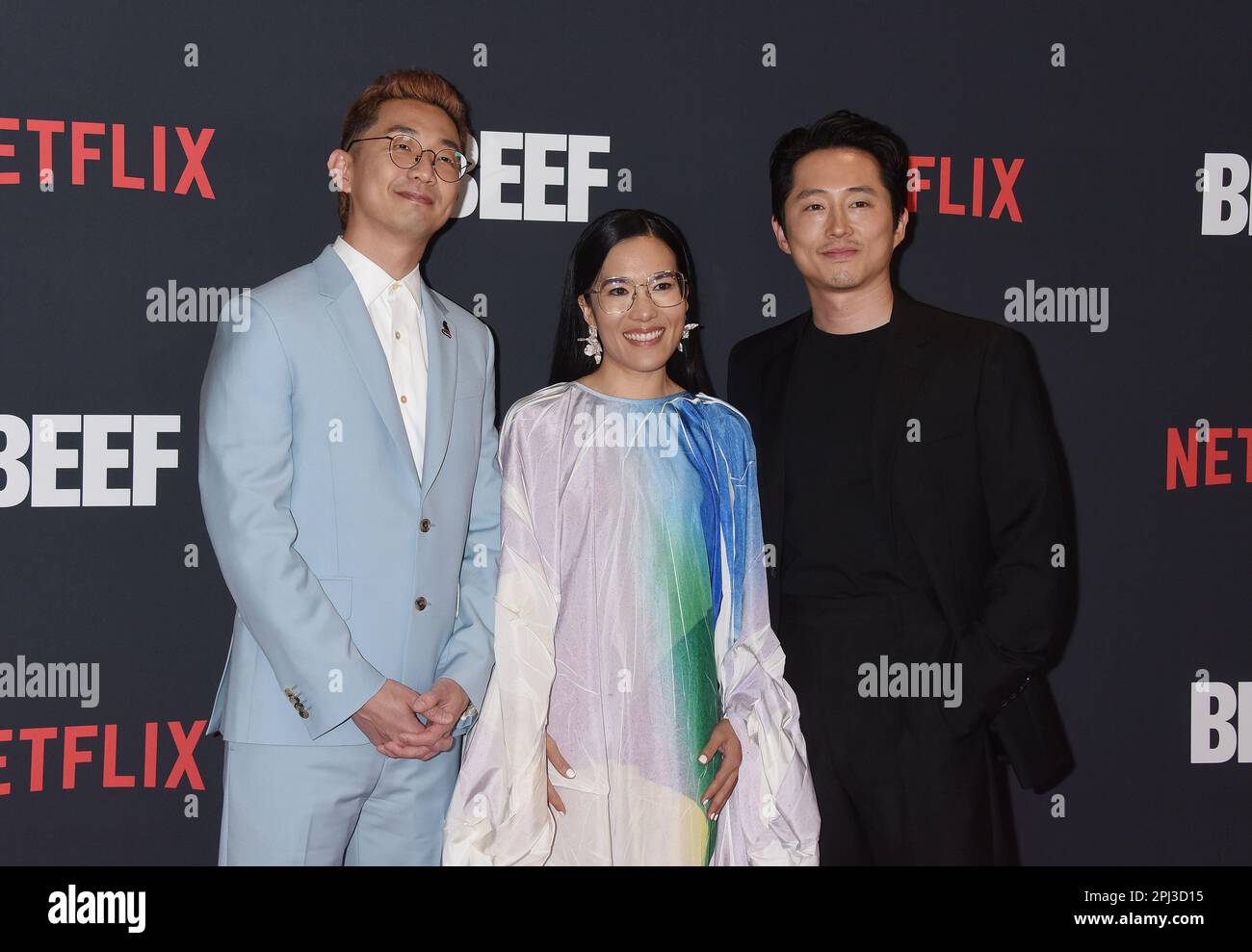 Lee Sung Jin, Ali Wong and Steven Yeun arriving to Netflix’s “BEEF” Los Angeles Premiere held at ...
